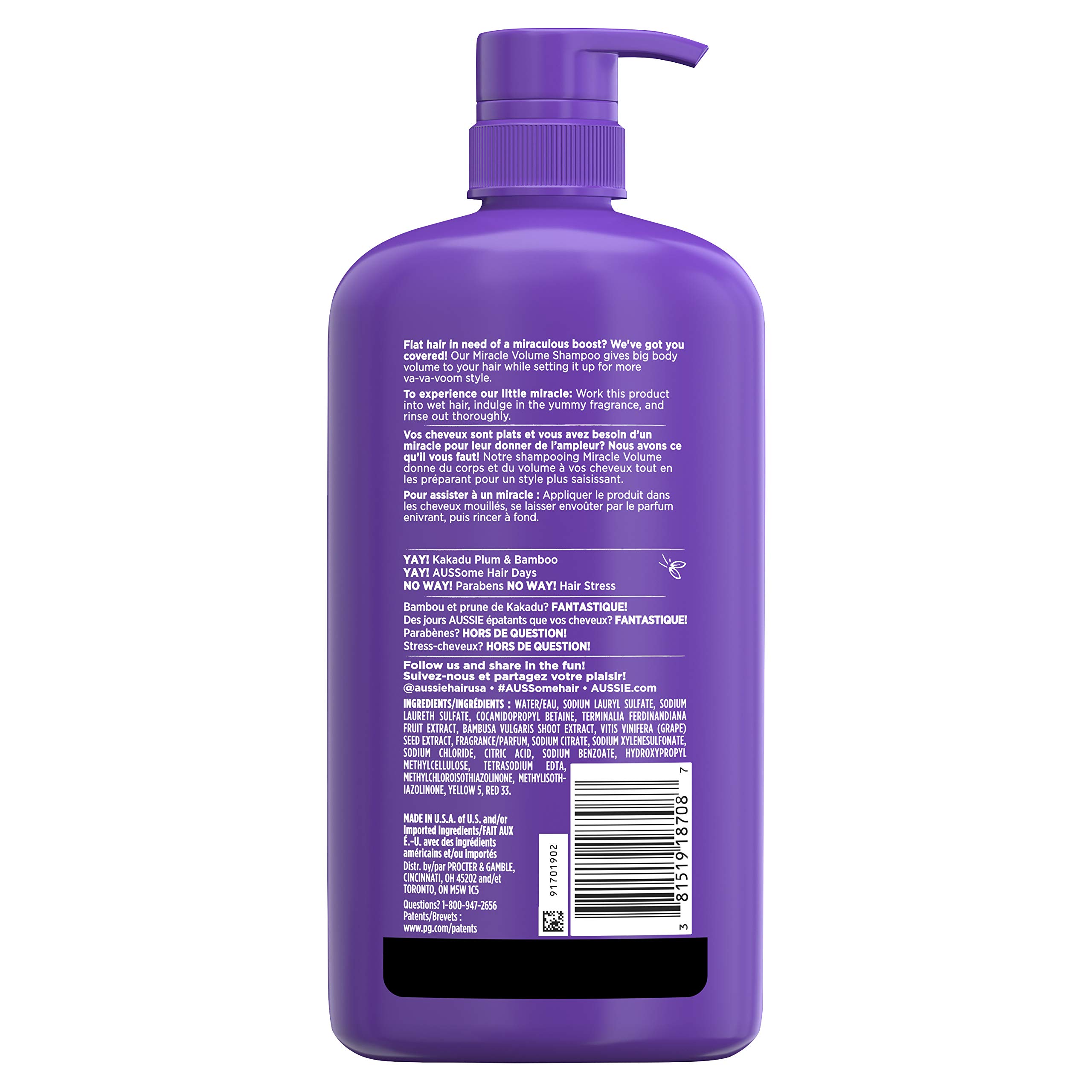 Aussie For Fine Hair Paraben-free Miracle Volume Shampoo With Plum & Bamboo, (Pack of 4)
