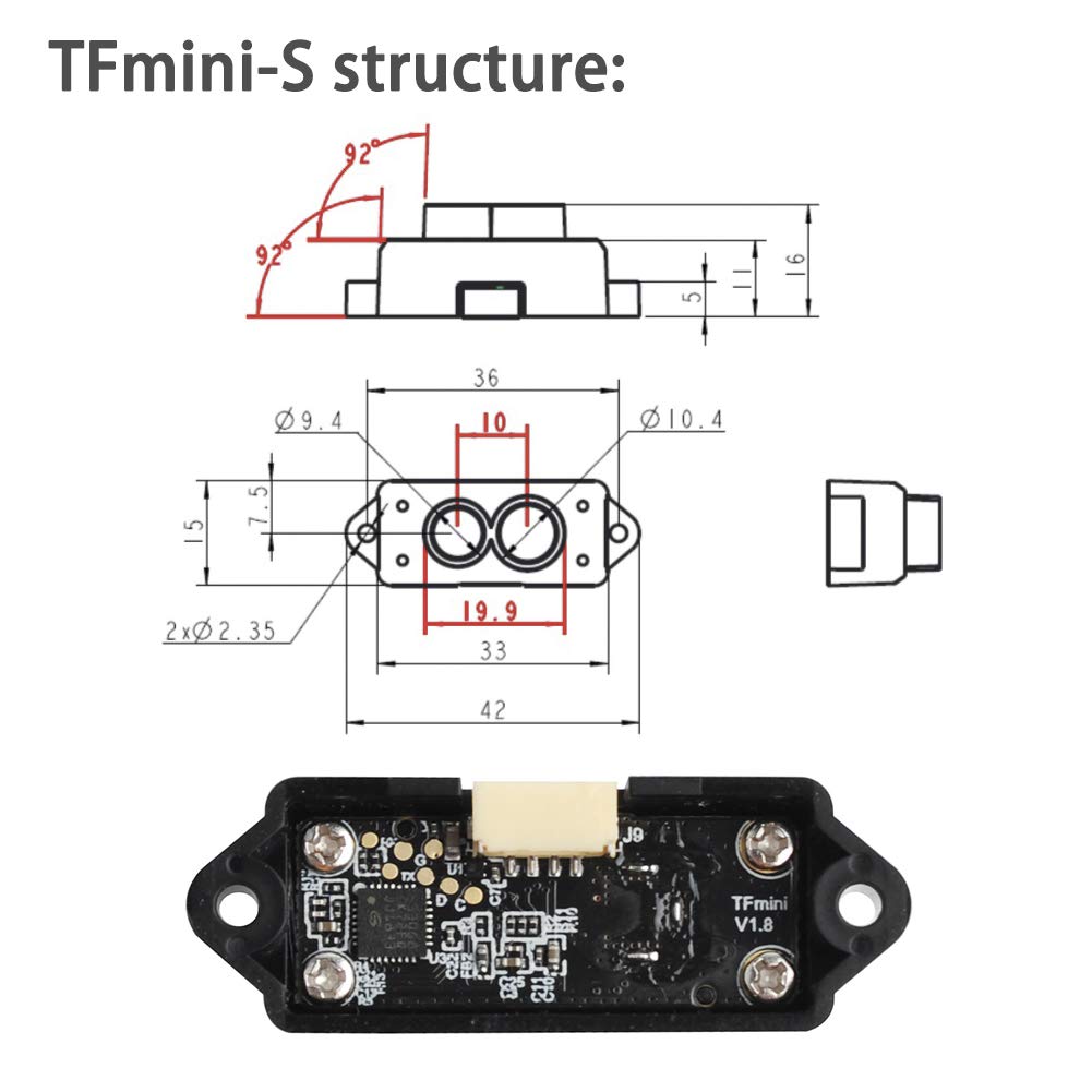 Benewake TFmini-S Lidar Range Finder Sensor Module Single-Point Micro Ranging Module for Arduino Raspberry Pi Pixhawk 4.5-6V UART I2C Interface