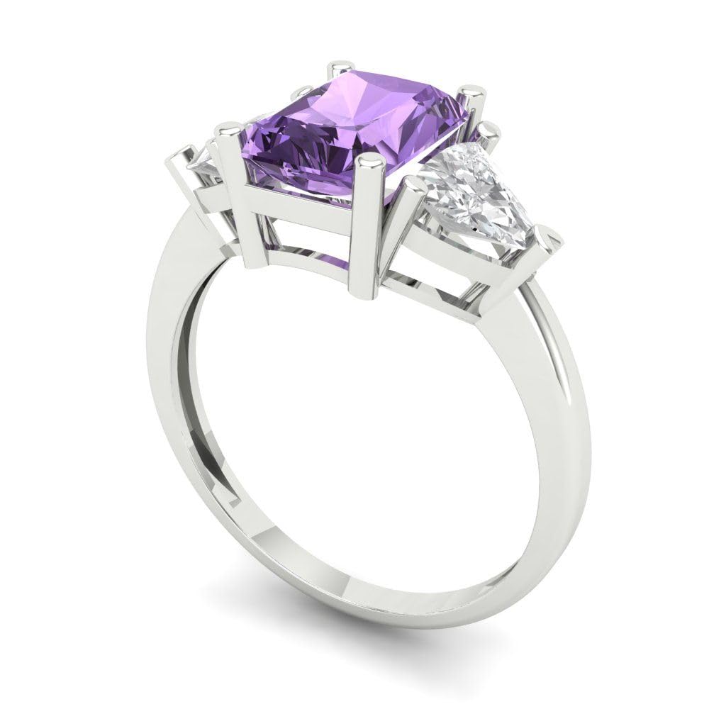 3.0ct Emerald cut 3 stone Solitaire Simulated Alexandrite Engagement Wedding Anniversary Bridal Ring 14k White Gold 7.5