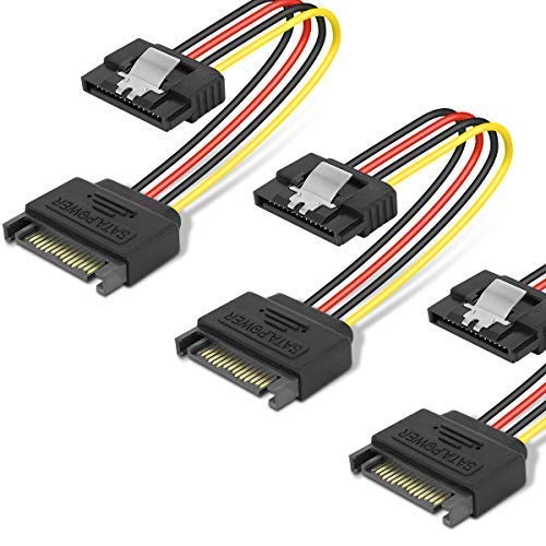 BENFEI SATA Power Extension Cable, 3 Pack 15 Pin SATA Male to Female Extender Cable Cord Adapter for Hard Drive Disk, HDD, SSD, PCIE, 8 inches