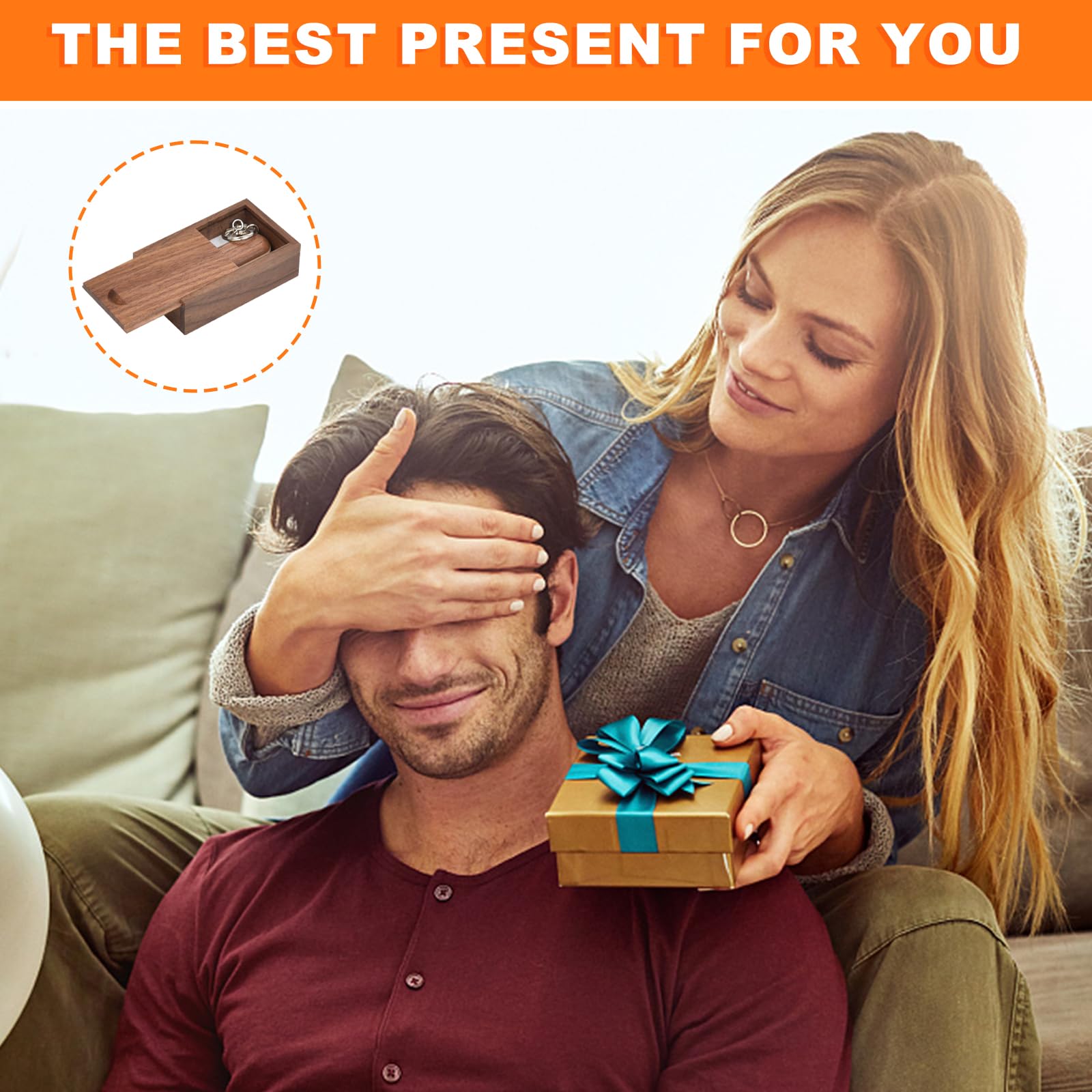USB 2.0 Flash Drive Two-Color Wood USB 2.0 Memory Stick Pen Drives with Wooden Box (32GB, Tan)
