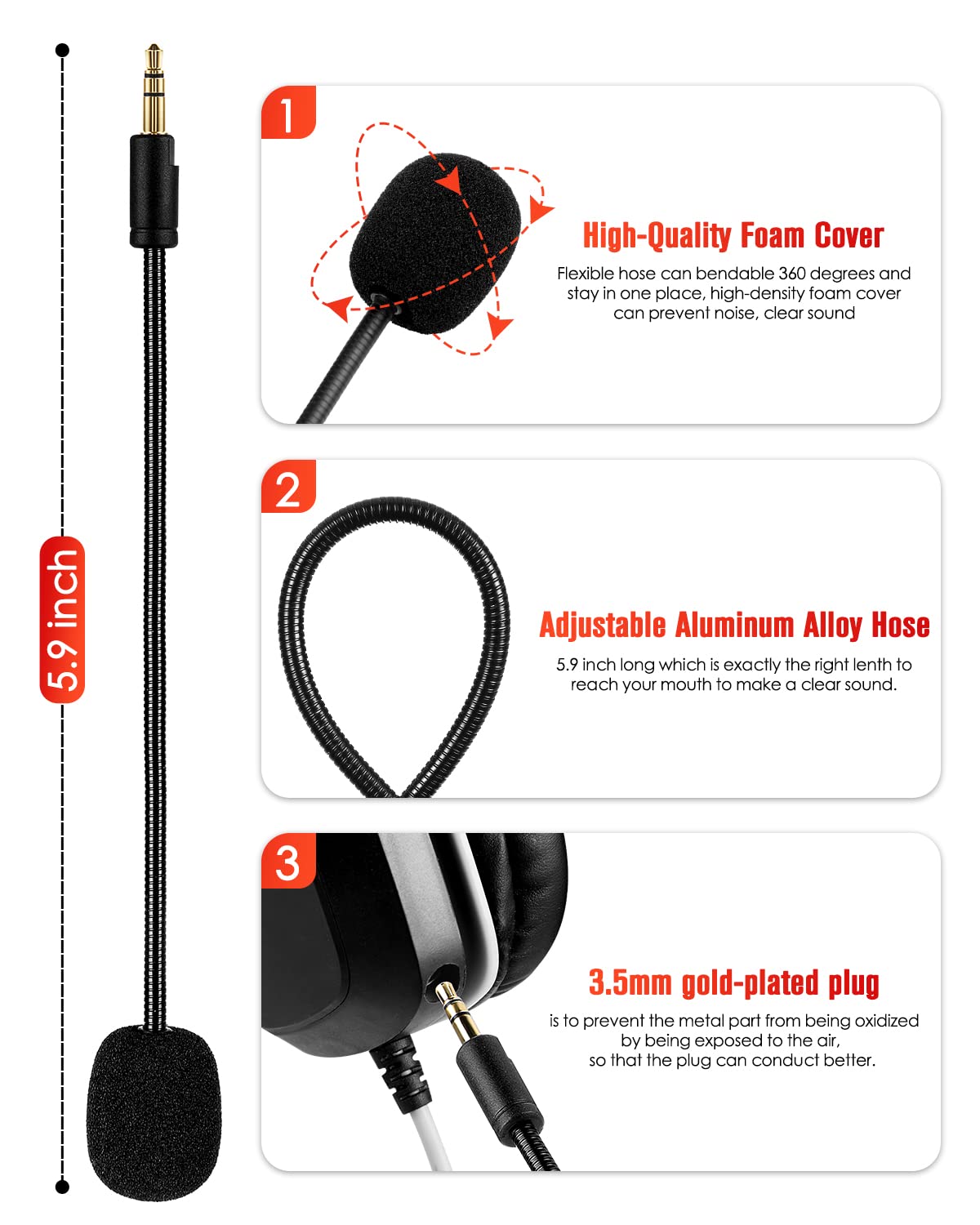 AKKE Replacement Game Mic Compatible for Razer Electra V2 3.5mm Jack Detachable Microphone Boom Noise Cancelling Compatible for Razer Electra V2 Gaming Headsets