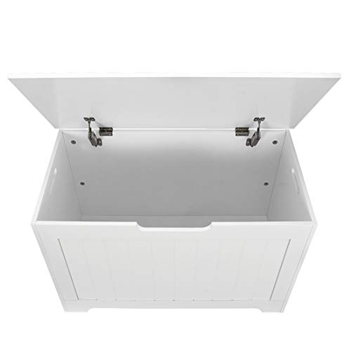 SUPER DEAL Storage Chest, 30 inches Chest Box Organizer with 2 Safety Hinges, Wooden Entryway Storage Bench, White
