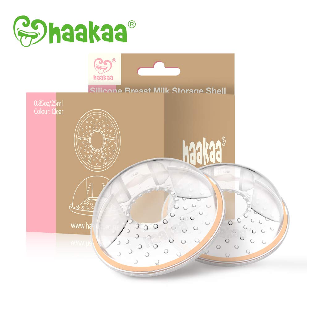 haakaa Breast Milk Collector Breast Shells Breast Milk Catcher Milk Savers Nipple Shells for Breastfeeding, Reusable & Easy to be Placed Under Bras, 2 Pack