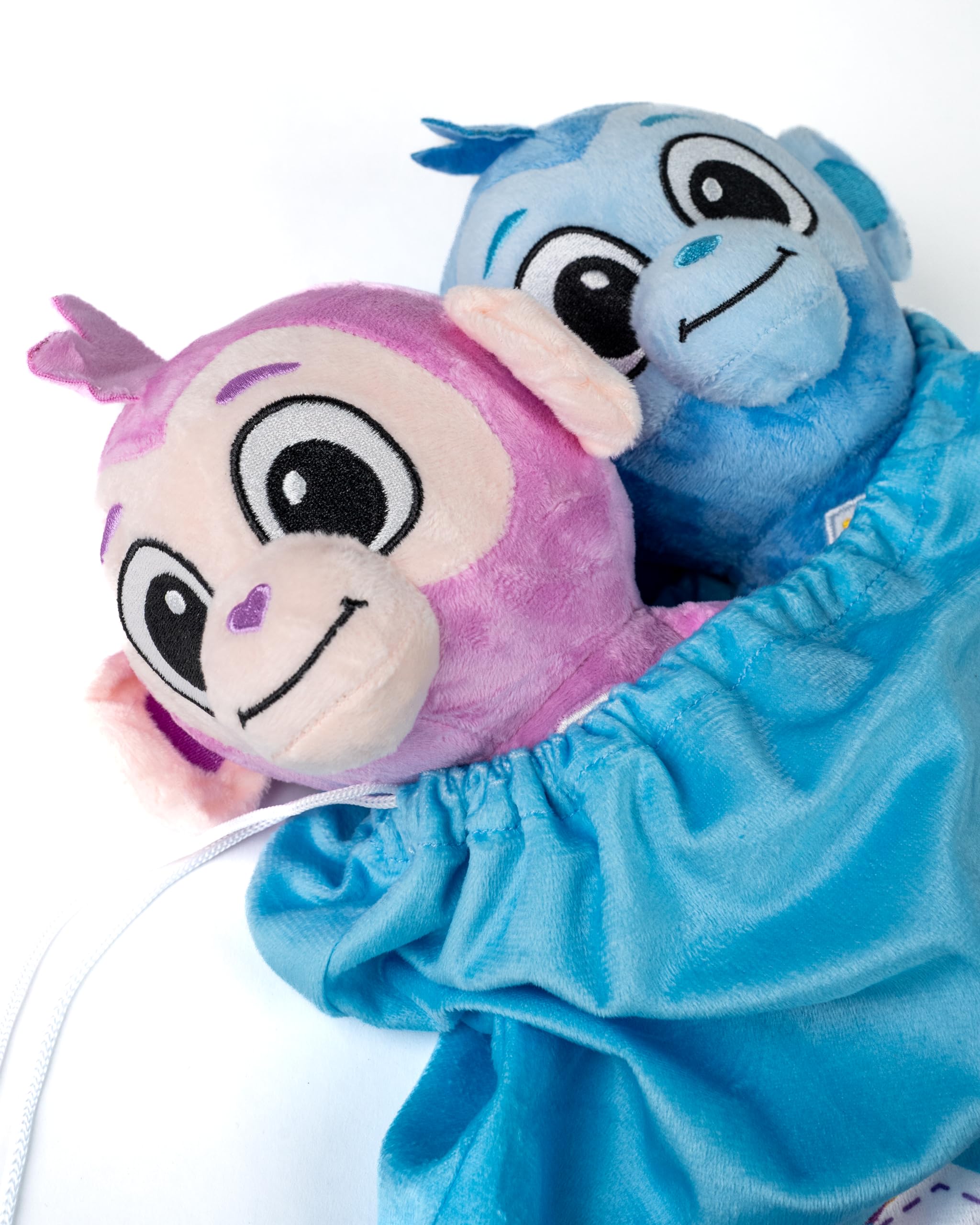 A FOR ADLEY Official Merch Monkey Buddies, A Pink and Blue Monkey Ready to Be Your Favorite Stuffed Animal Friend. Comes with Carrying Bag.