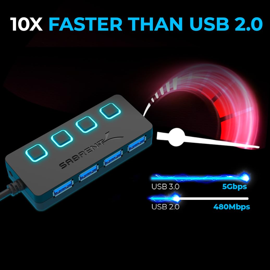 SABRENT 6 Ft 22AWG USB 3.0 Extension Cable - A-Male to A-Female in Black + 4-Port USB 3.0 Hub