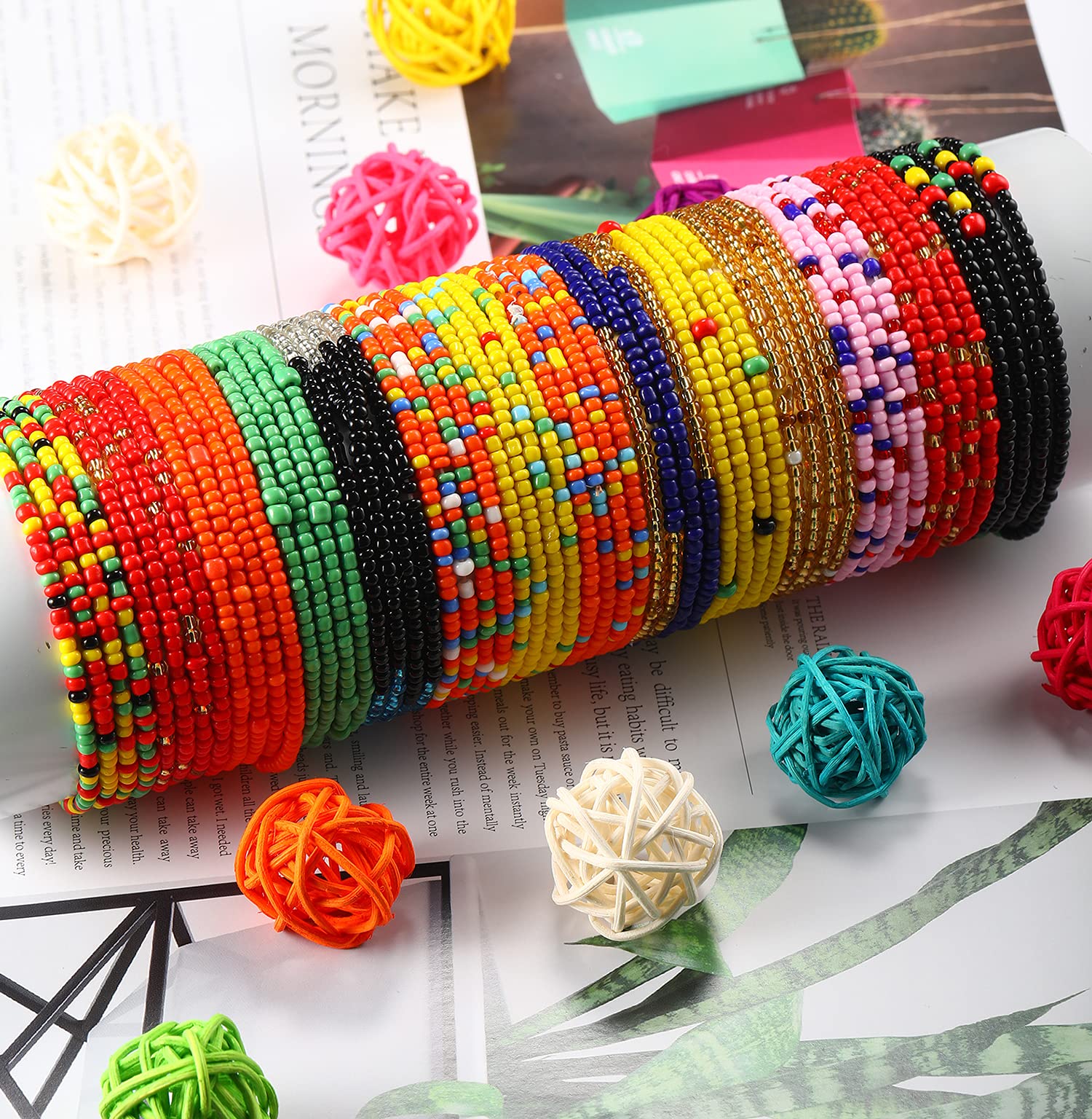 32 PCS Waist Bead Chains for Women Colorful Summer Body Chains Belly Beads Bikini Jewelry Chains Bead Waist Chains Set (Waist Bead Chains Set B)