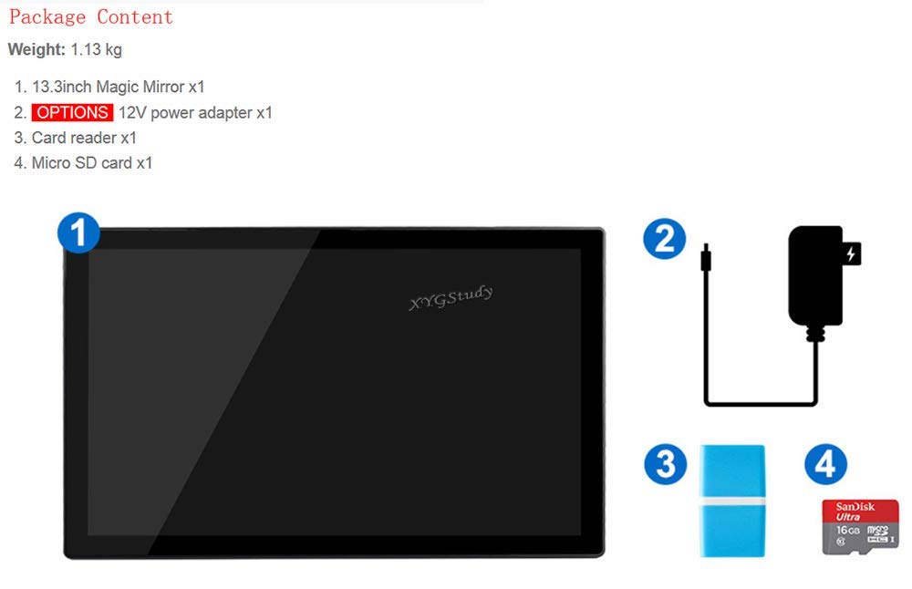 XYGStudy 13.3 inch IPS Display Monitor Capacitive Touch Control Panel Magic Mirror Screen Resolution 1920x1080 Voice Assistant with Raspberry Pi 3 A+ Inside Mini Computer Showing News Weather Time