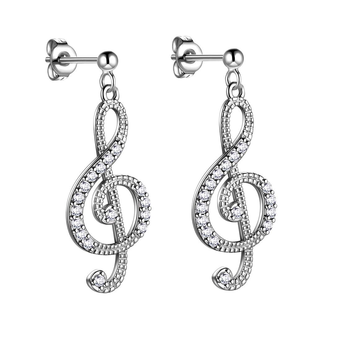 Beautlace Women's Musical Note Stud Earrings Silver Plated Treble Clef Music Note Earring Jewelry Gifts for Music Lover KE0027W