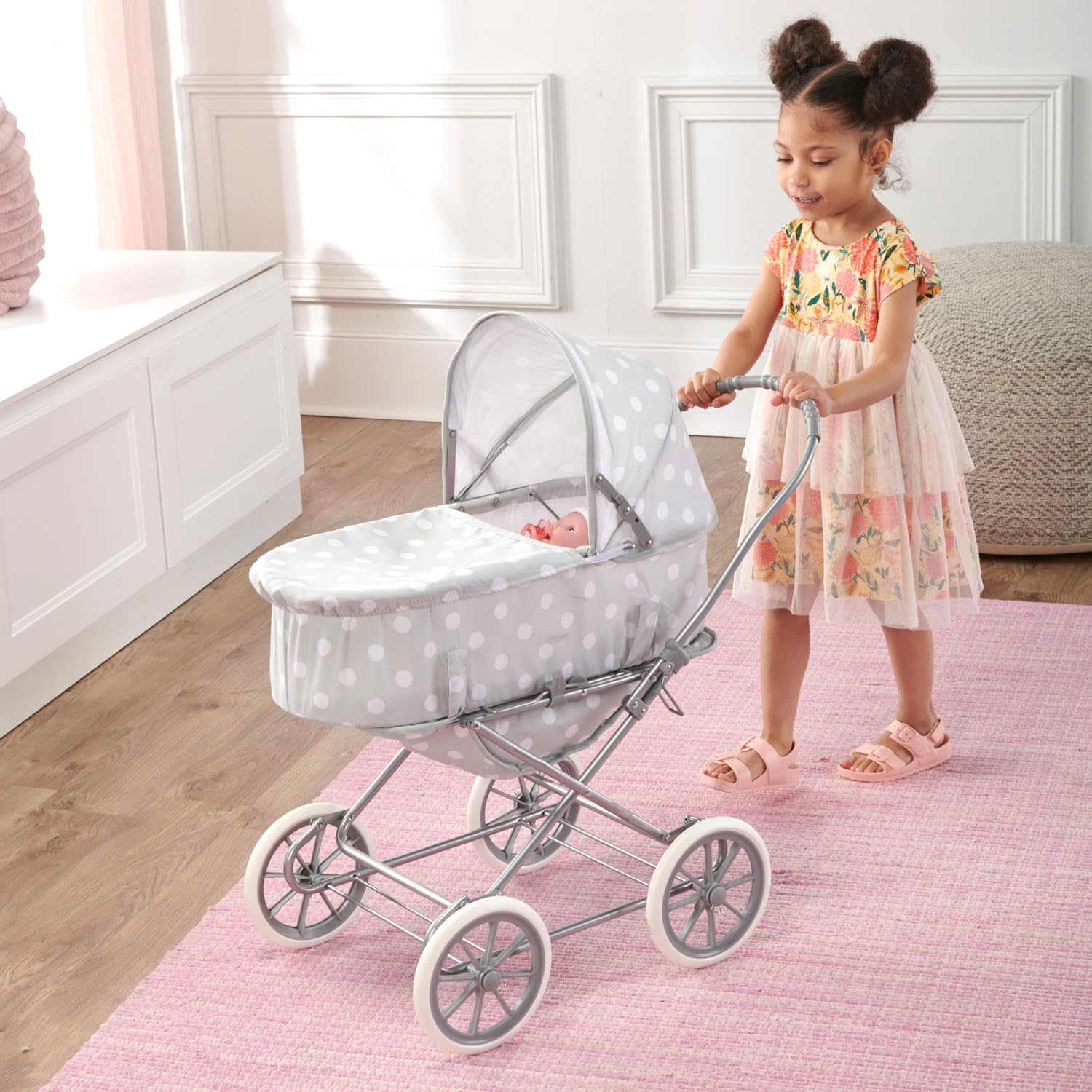Badger Basket English Style Doll Stroller β Fits 18 to 22-inch Dolls, Classic Pretend Play Toy with Adjustable Canopy
