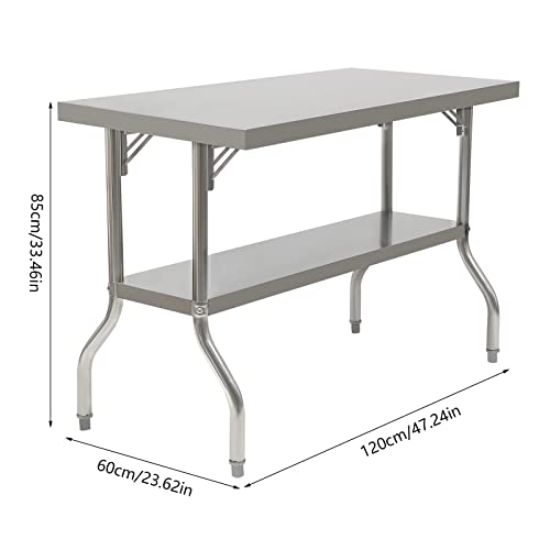 CNCEST Folding Commercial Prep Table, Heavy-Duty Stainless Steel Worktable Workstation with 1102.3lbs, Kitchen Serving Island Work Table for Families, Restaurants, Canteens