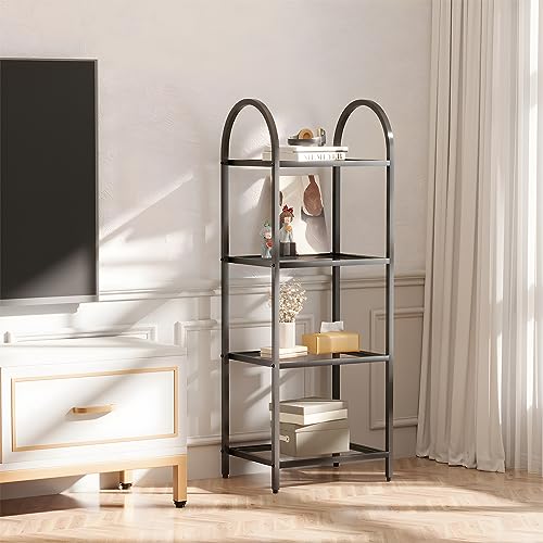Arbuxzuy 4-Tier Bookcase ,Small Bookshelf ,Narrow Tempered Glass Bookshelves,Slim Shelving Unit for for Living Room, Bedroom, Home Office, Black