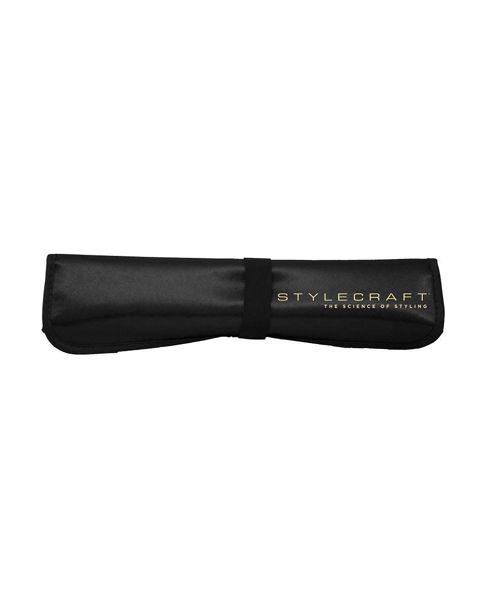 StyleCraft Heat Resistant Travel Mat & Pouch for Hot Styling Tools, Curling Iron, Curling or Flat Iron (Black) with Wrap Tie