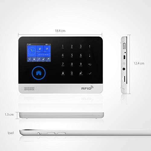 WiFi GSM GRPS Tuya Wireless Real-Time Home Office Security Alarm Burglar System, APP Control, Compatible with Amazon Alexa and Google Home, Support RFID Access, Anti-Theft Auto Dialer, Easy Install