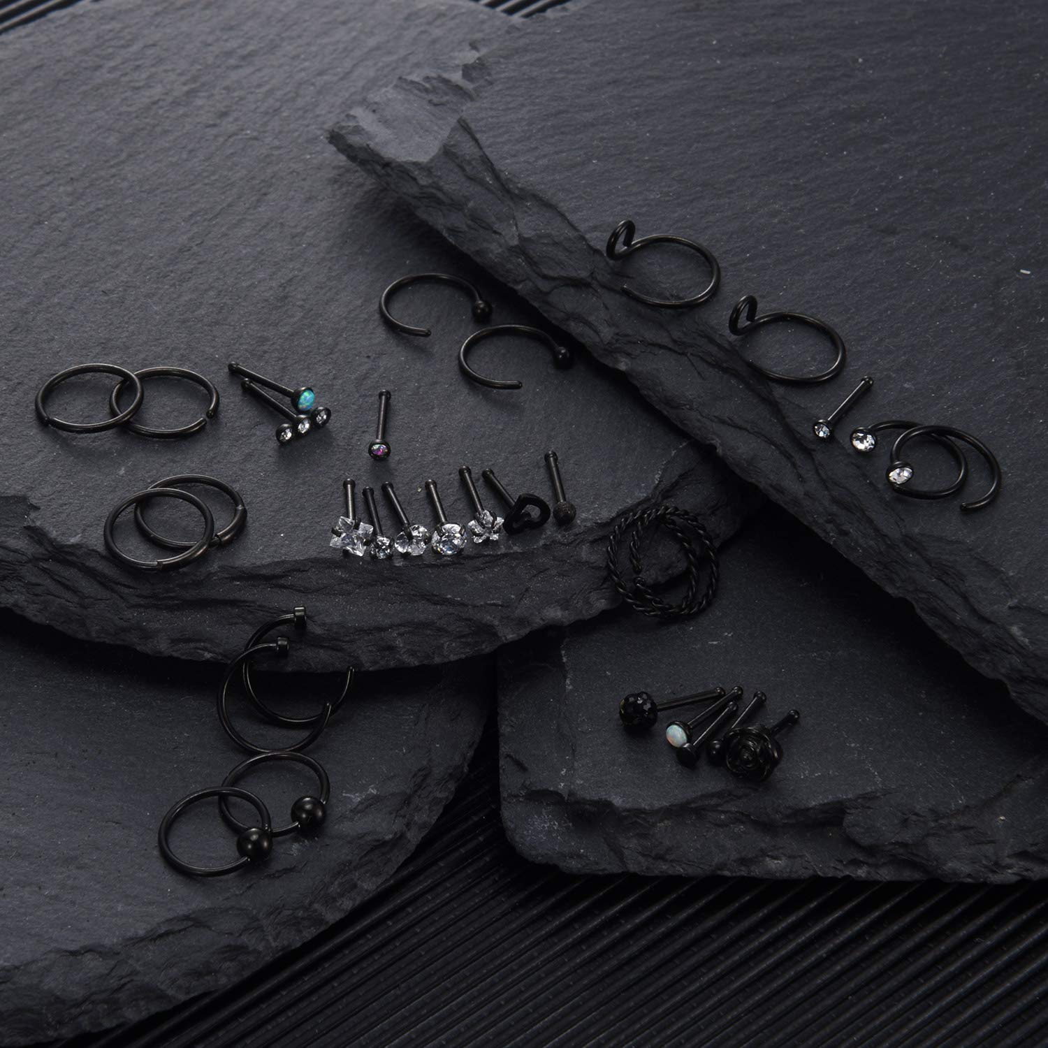 32 Pieces C-Shaped Nose Ring L-Shaped Hoop Tragus Nose Studs Bone Curved Hoop Tragus Cartilage Hoop Piercing (Black)