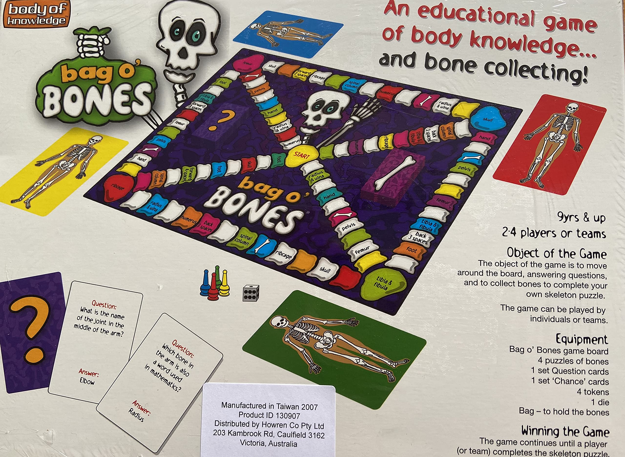 Bag O' Bones Human Body Anatomy Educational Board Game, Skeleton Puzzle Science Learning Game for Kids and Adults, Learn Bone Names and Functions, Ideal for Home, Holidays, School, 2-4 Players
