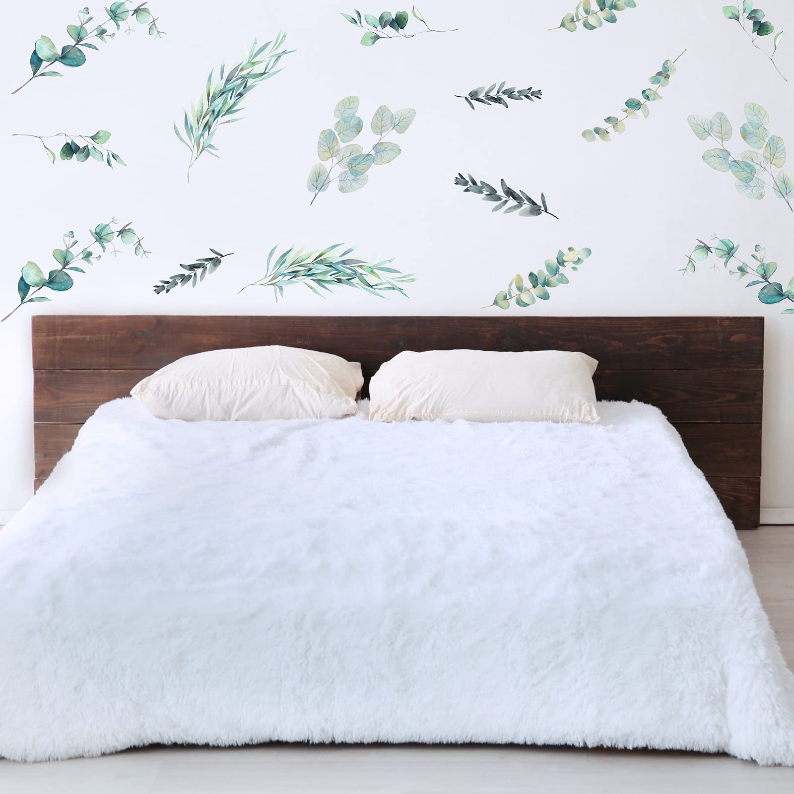 Zonon 32 Pcs Green Leaves Wall Stickers Boho Eucalyptus Leaf Wall Decals Modern Leaves Wall Decals Sage Green Wallpaper Botanical Plant Leaf Wall Decoration for Nursery Bedroom Living Room Decor