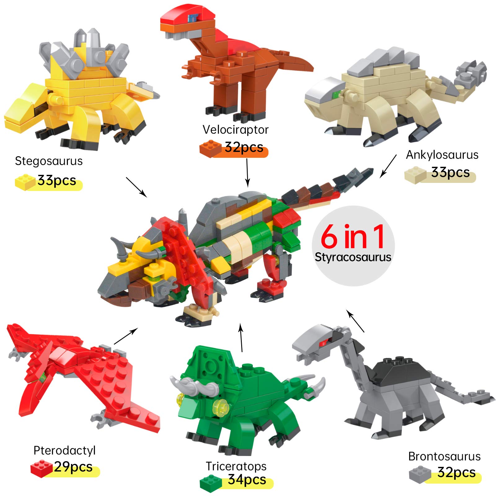auryee 12PCS Pre Filled Easter Eggs Dinosaurs Party Favors Party Supplies Building Blocks Mini Animal Educational Toy Stacking Block Sets Science STEM Gift for Boys & Girls Kids Age 6+