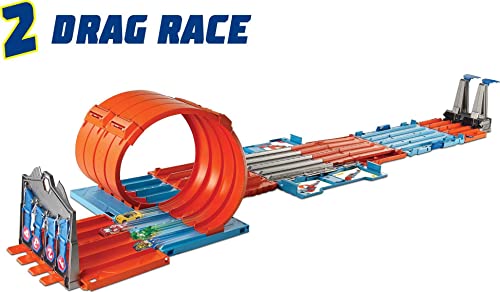 Hot Wheels Toy Car Track Set, Race Crate Transforms Into 3 Builds, Includes Storage & 2 Cars in 1:64 Scale [Amazon Exclusive]
