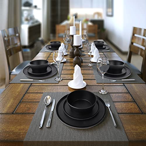 afcevnlb 12-Piece Plastic Dinnerware Set Plates and Bowls Sets Service for 4 Matte Black Melamine Plates Unbreakable Plastic Outdoor Camping Dishes Decor Dishwasher Safe