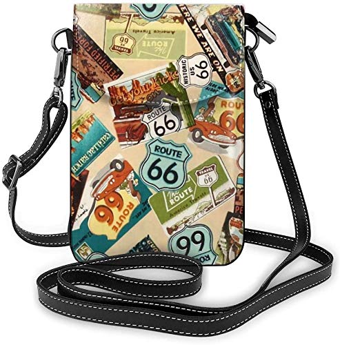 American Map California Route 66 Vintage Women Soft PU Leather Cellphone Purse Wallet Handbag Small Crossbody Shoulder Bag
