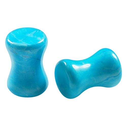 2pc Organic Turquoise Stone Double Flared Saddle Plug 2g (6mm) Gauge Earring Tunnel Ear Lobe Stretcher Piercing Jewelry