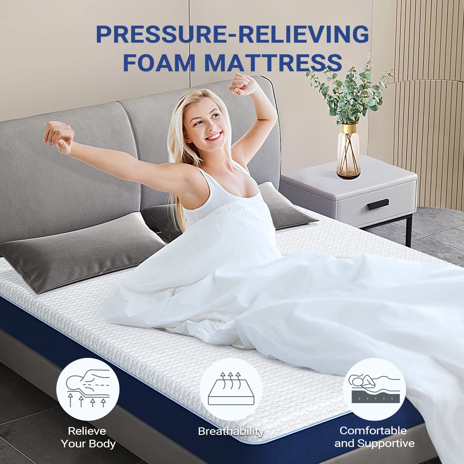 VXZ Twin XL Mattress, 6 Inch Gel Memory Foam Mattress in a Box, CertiPUR-US Certified Mattress, Pressure Relief &Motion Isolation, Supportive Medium-Firm Foam Mattress, Made in USA