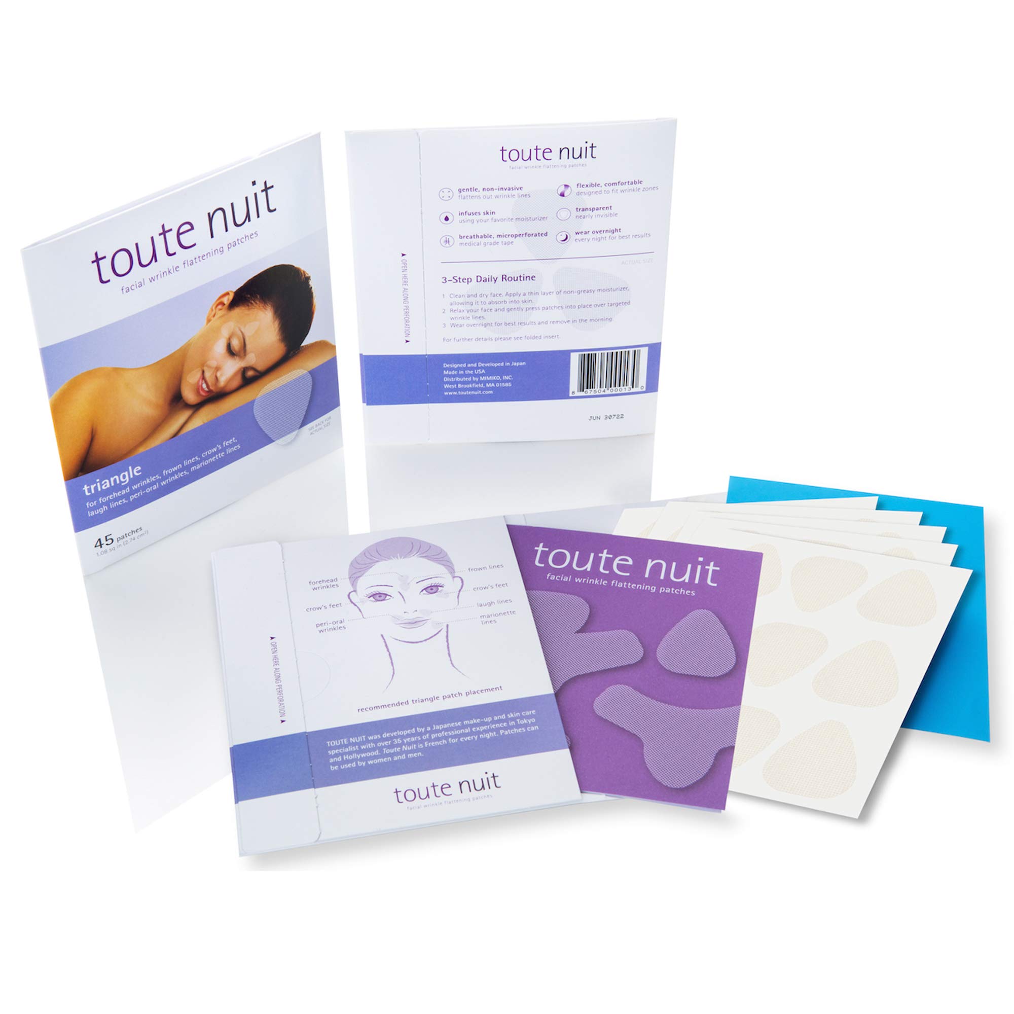 Toute Nuit Facial Wrinkle Patches, Face Tape, Triangle, Frown Lines, Around Eyes and Mouth, 45 Patches