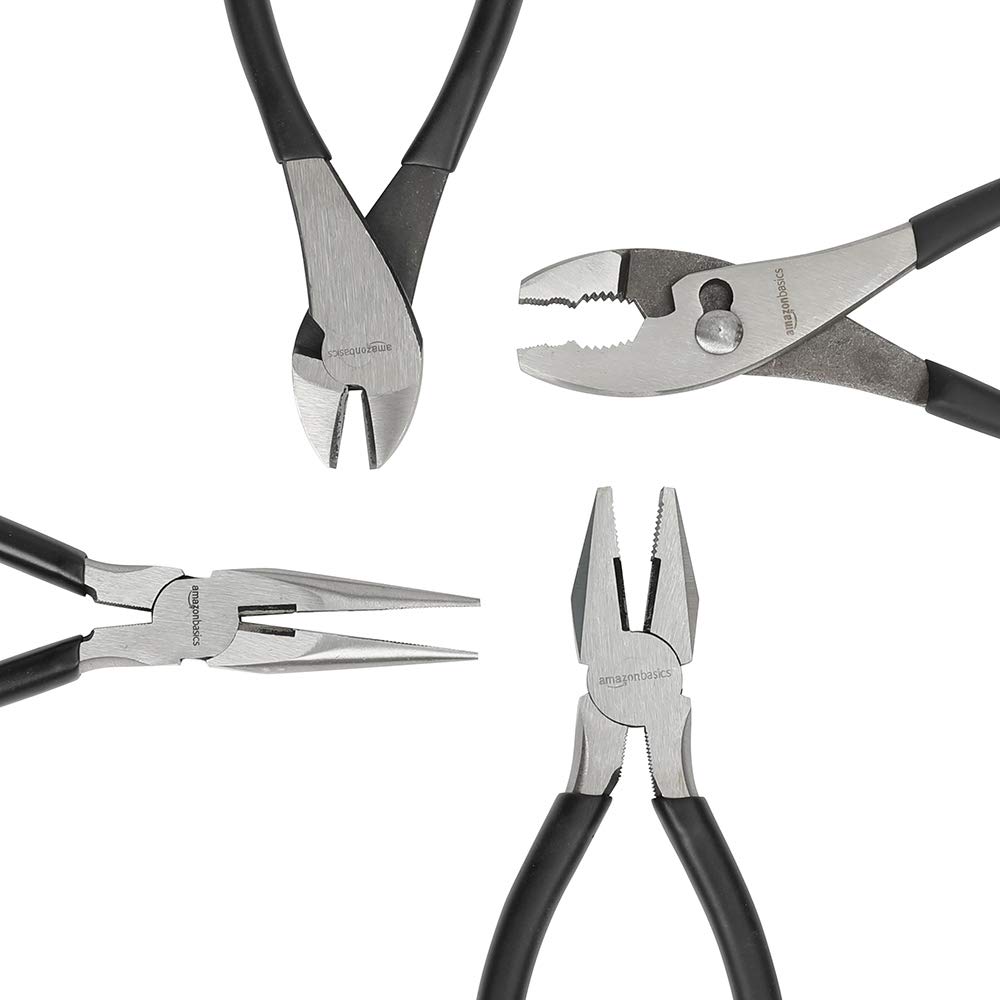 Amazon Basics Plier Tools, Set of 4, Black,silver