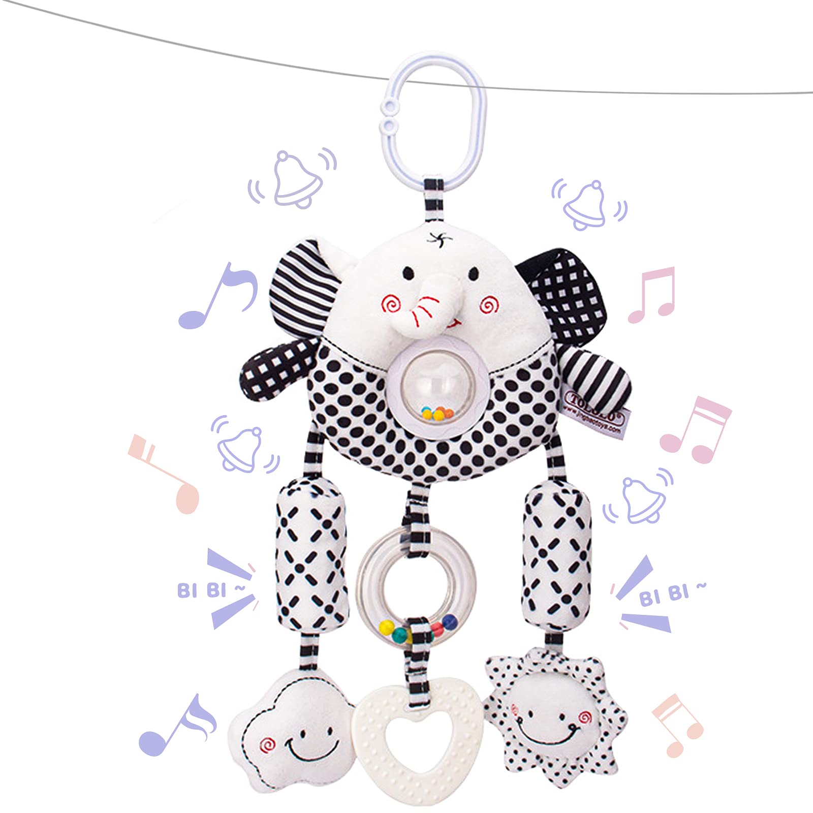 AUYYOSK 2PCS Soft Rattles for Baby,Black and White High Contrast 0-3 Months Newborn Toys,Baby Toys 0-6 Months,Infant Toys 0 3 6 12 Months