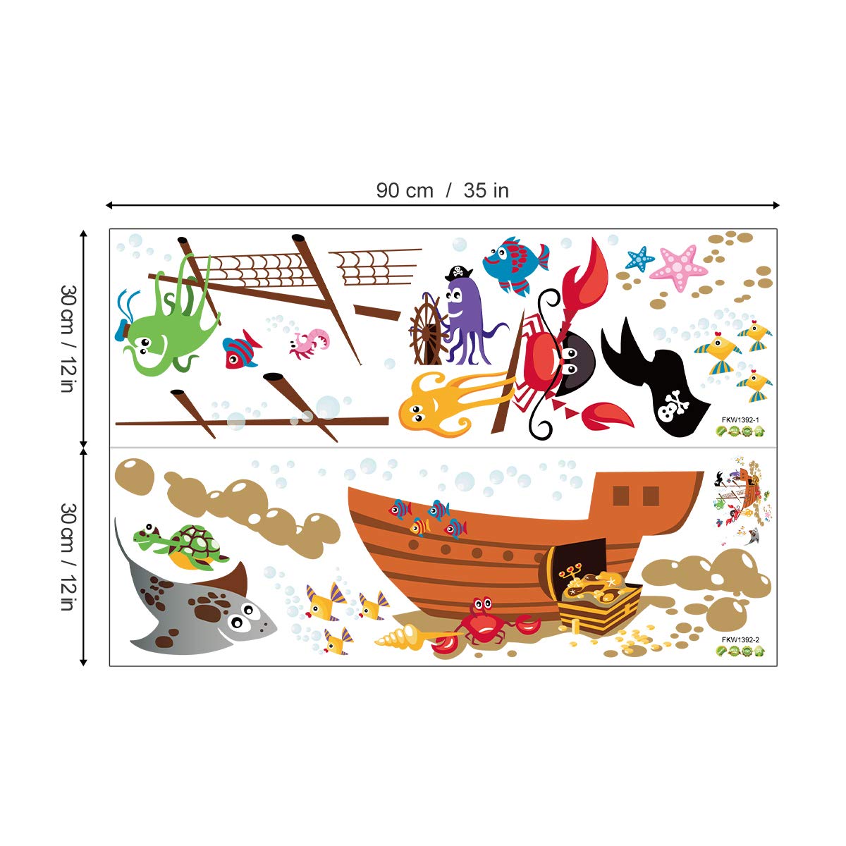 ufengke Pirate Ship Animal Wall Stickers Crab Octopus Bubbles Wall Decals Art Decor for Kids Boys Bedroom Nursery Playroom