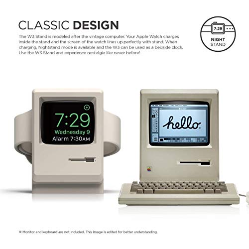 elago W3 Stand Compatible with Apple Watch Series 8/SE2/7/6/SE/5/4/3/2/1 (45mm, 44mm, 42mm, 41mm, 40mm, 38mm) (Classic White) - Classic Monitor Design, Compatible with Nightstand Mode