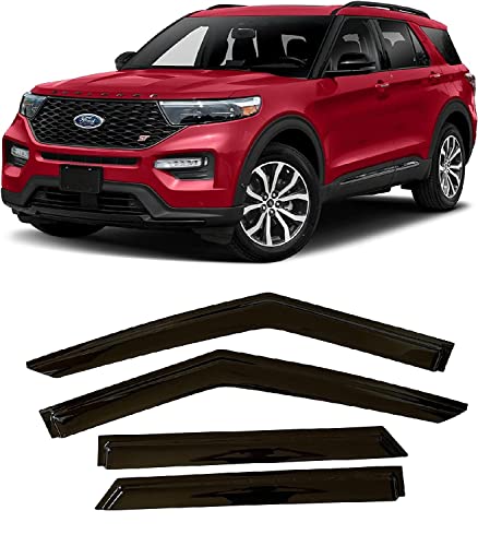2020-2025 Tape-On Side Window Visor Deflectors for Ford Explorer XLT Limited Timberline ST King Ranch Platinum Dark Tinted Rain Guards 2021 2022 2023 2024