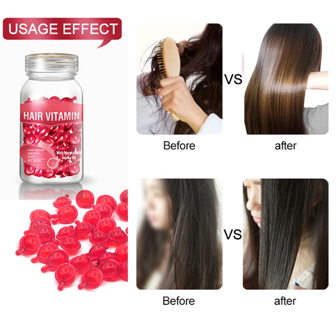 gowwim Hair Vitamin Serum Capsule, Multi-Oil Treatment for Smooth, Silky Hair Growth, Repair and Mask - 30 PCS