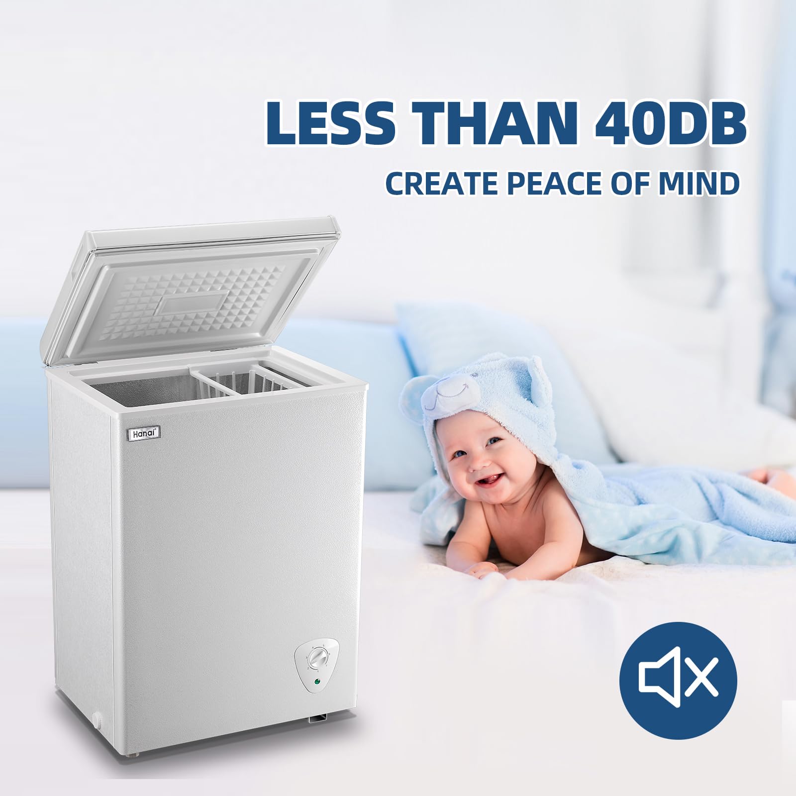 5.0 Cubic Feet Deep Chest Freezer Compact Freezers with Adjustable Thermostat Top Open Door Freezer Compressor Cooling with Rmovable Storage Basket for Home Kitchen Office and Bar (Black)