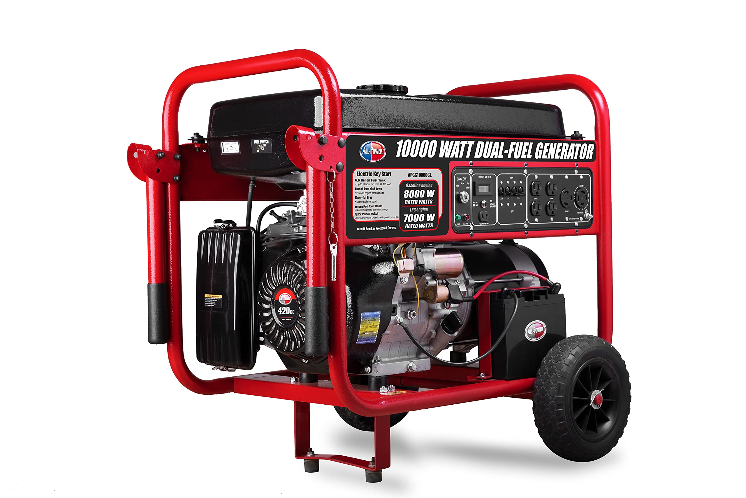 All Power, APGG10000-10,000 Watt Starting Power Generator JD Engine Gasoline Electric Start Portable Wheel Steel Frame