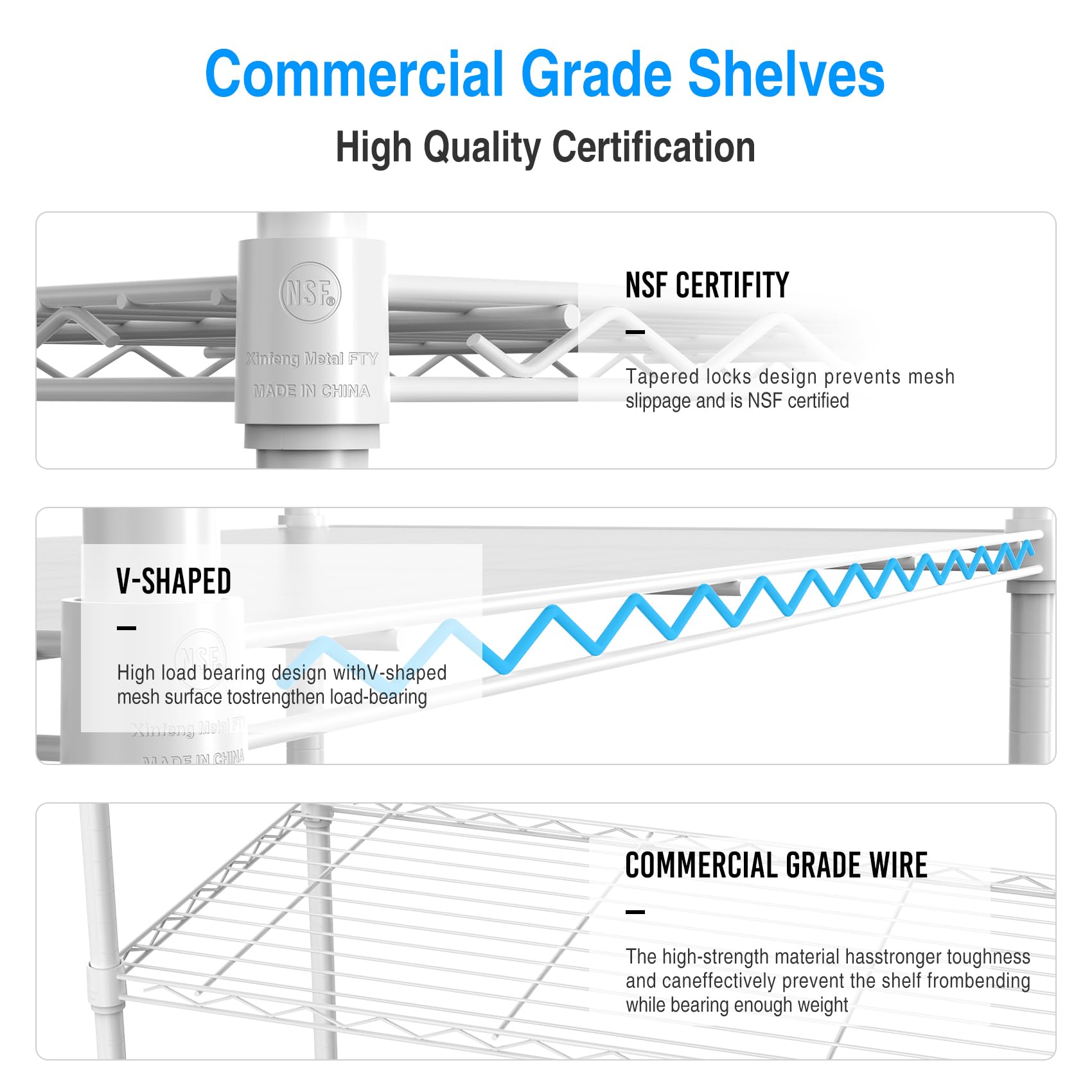 pouseayar 5 Tier Metal Garage Shelving Kitchen Shelves, 1750LBS NSF Heavy Duty Adjustable Shelving Units and Storage for Kitchen Garage Basement Commercial Shelving Garage Organization Storage White