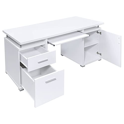 Coaster Furniture Tracy Modern Contemporary 2 Drawer Home Office Computer Desk with Keyboard Tray Storage File Cabinet White 800108