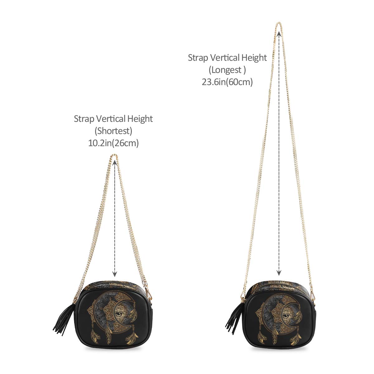 ALAZA PU Leather Small Crossbody Bag Purse Wallet Boho Chic Golden Crescent Moon & Sun Mandala Cell Phone Bags with Adjustable Chain Strap & Multi Pocket