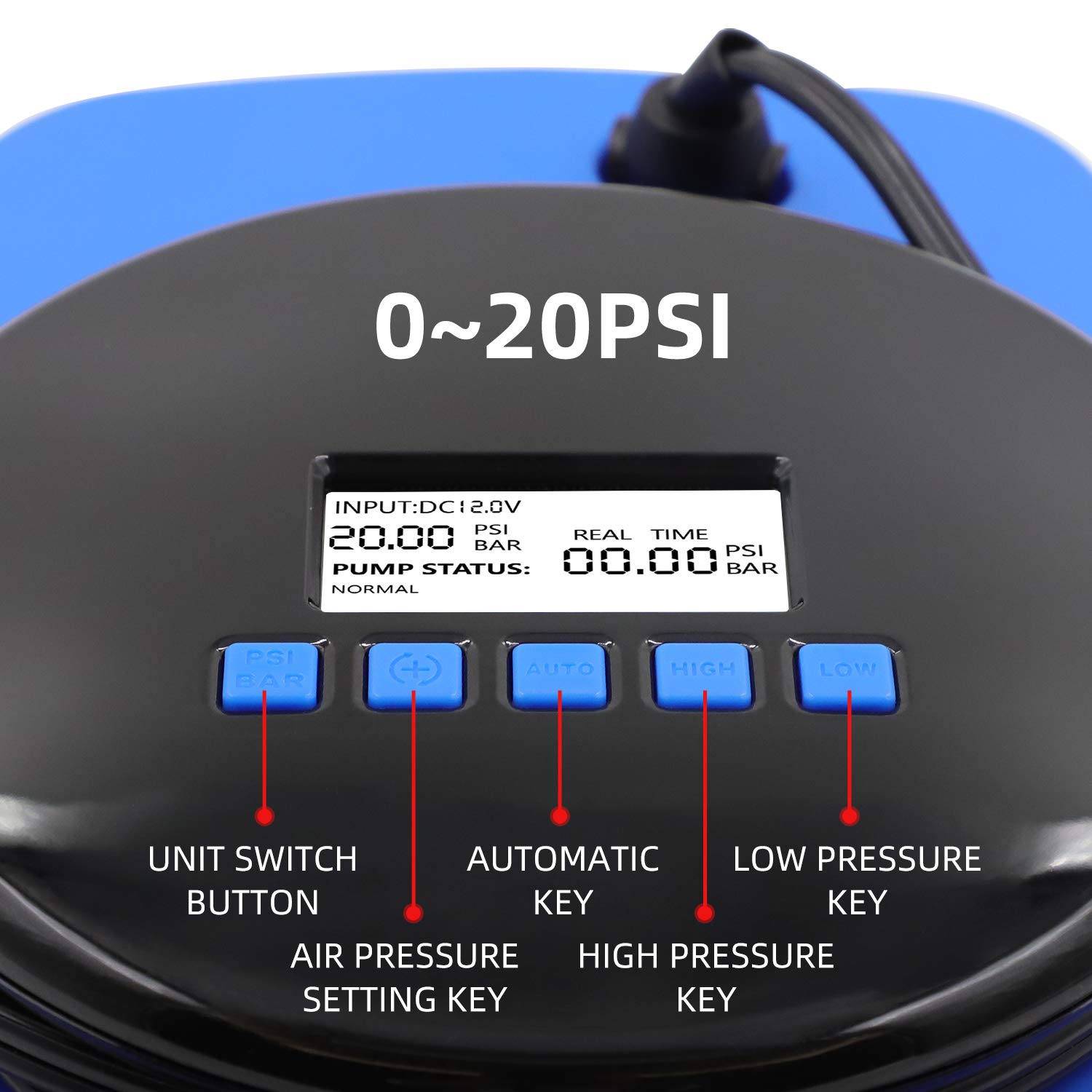 20PSI High Pressure SUP Air Pump with HD LCD Function, Dual Stage Inflation & Deflation Function Paddle Board Pump, 12V DC Car Connector, for Inflatable Stand Up Paddle Boards, Boats, Tent Kayaks