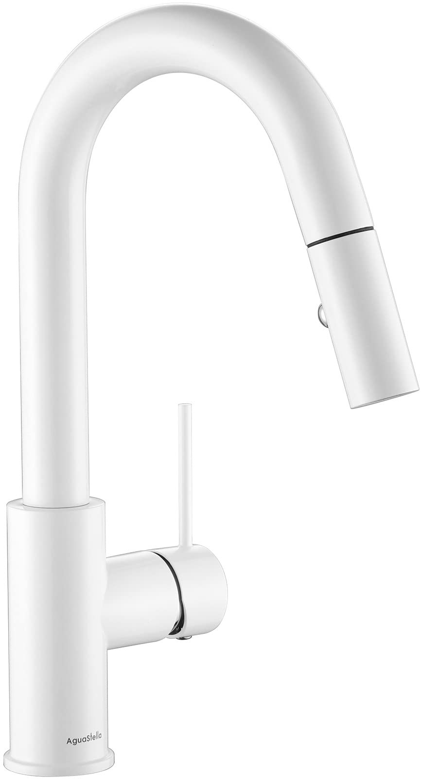 AguaStella AS59W White Bar Faucet with Pull Down Sprayer and ASD52W White Deck Plate