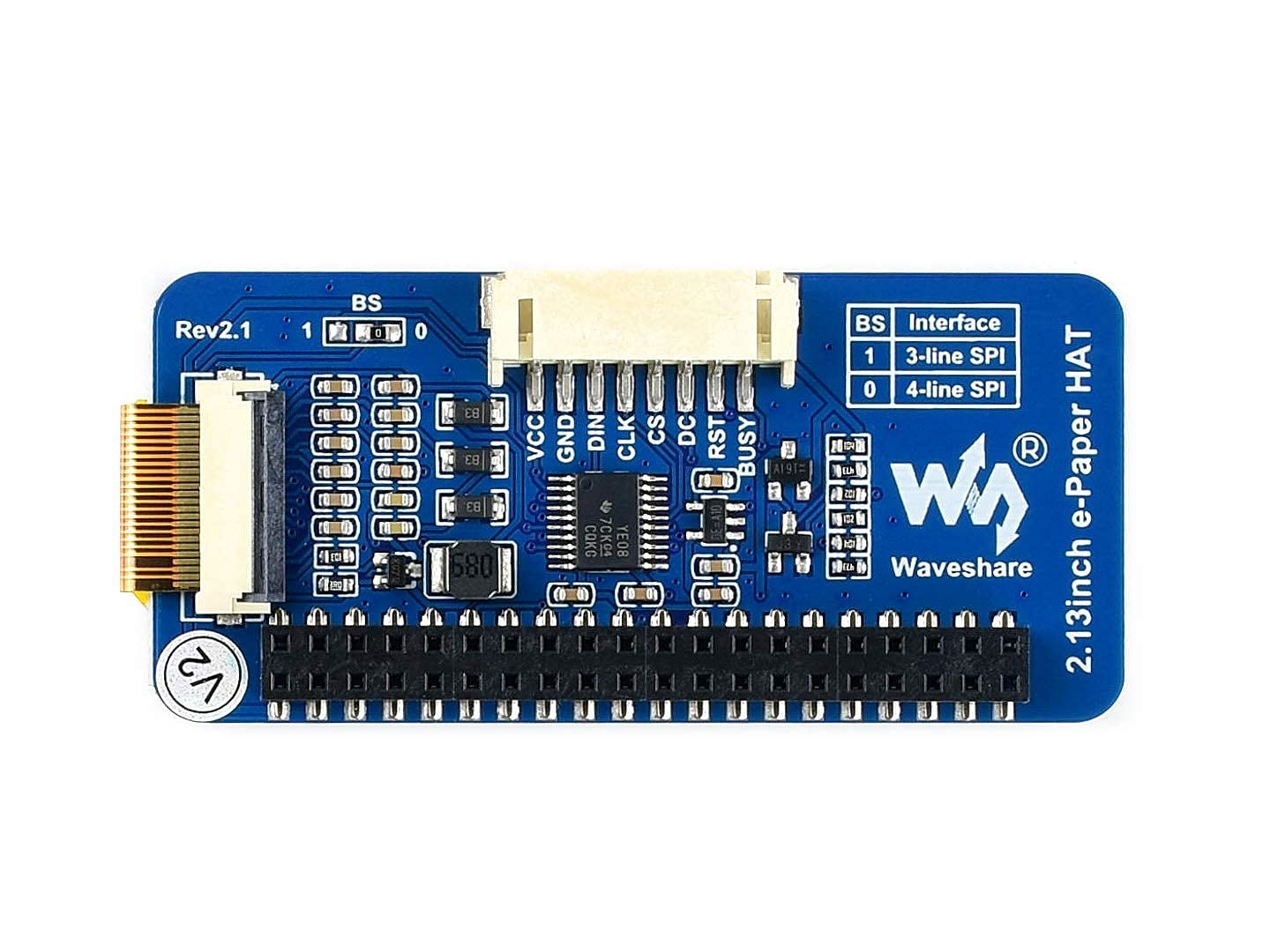 waveshare TOP1 2.13inch e-Paper Display HAT for Raspberry Pi Black/White Electronic Ink Display Screen 250x122 Resolution Supports Partial Refresh 3.3V/5V