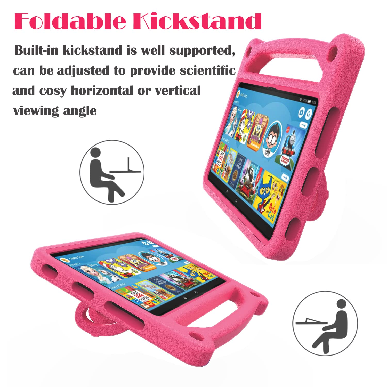 Fire HD 8 Tablet Case for Kids(12th/10th generation tablet, 2022/2020 release)-Riaour Kids Friendly Shockproof Cover with Handle Stand for All-New Amazon Kindle Fire HD 8 Plus & 8 Kids Pro Tablets - Pink