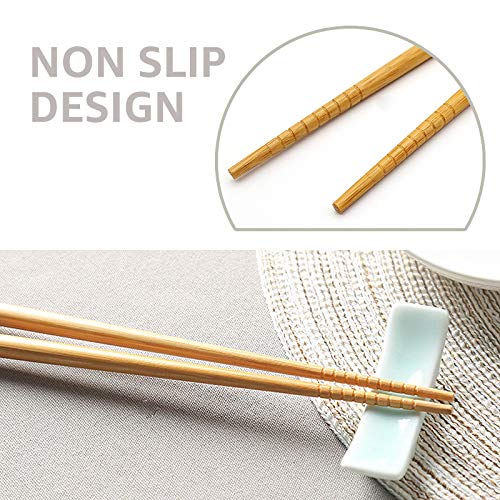 5 Pairs Chopsticks and Chopstick Rest Set, Cute Lucky Cat Chopsticks Holder 6 Cats, Chopsticks Holder Gift Set, Classic Japanese Style Bamboo Natural Reusable Chopsticks, Dishwasher - Safe