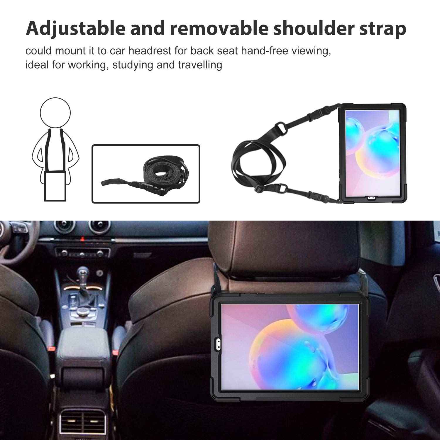 ProCase Galaxy Tab S6 10.5” 2019 Case with S Pen Holder (Model SM-T860/T865/T867), Rugged Heavy Duty Shockproof Case with Hand Strap Rotating Kickstand Protective Cover Case –Black