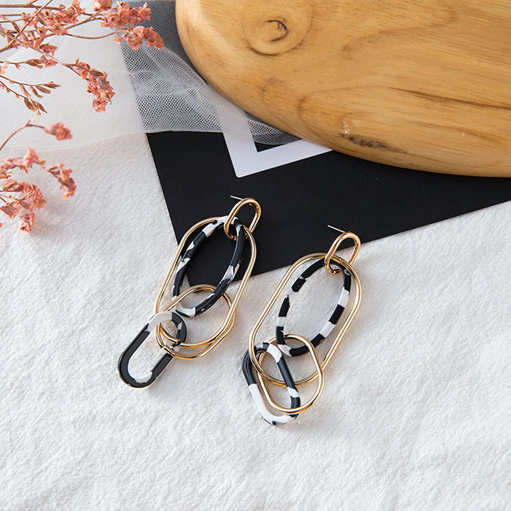 Acrylic Leopard Print Earrings Long Pendant Geometric Resin Oval Earrings Fashion Exaggerated Leopard Dangle Earrings for Women (Gold)