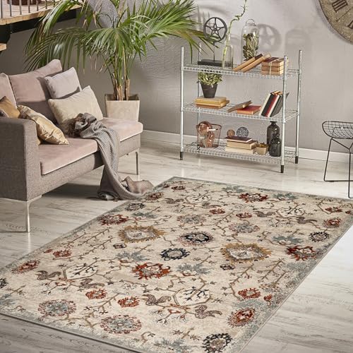 AMER Rugs Allure Collection, 8x10 Area Rug, Rectangular Oriental Rugs for Living Room, 0.38" Low Pile Indoor Rugs for Dining Room, Bedroom, Kitchen, Office, High Traffic Area - Elina Beige