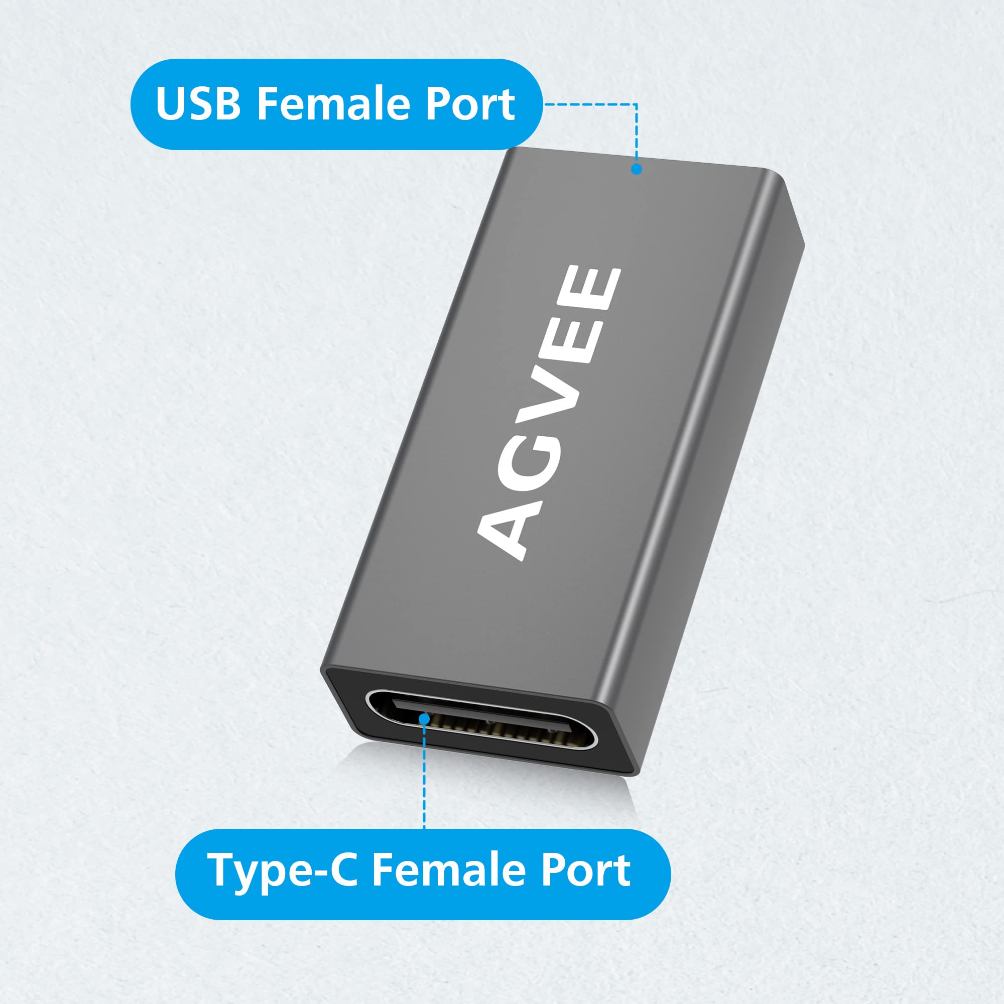 AGVEE [4 Pack USB-A 3.0 Female to USB-C Female Adapter, USB Type-C 3.1 Gen-1 Converter Coupler Extension Extender for MacBook Pro/Air, iPad Pro 2020 2018 Air 4, Samsung S20 S10 Note 20 10, Gray