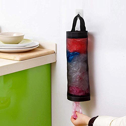 Plastic Bag Holder, Hanging Folding Mesh Garbage Bag for Home and Kitchen Plastic Bag Storage (Black 2 Pack)