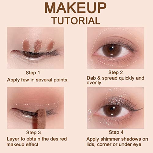 4Pcs Matte Liquid Eyeshadow + 1Pcs Sparkling Glitter Eyeshadow Set, Korean Makeup, Neutral Naked Nude Bling Eye Shadows,Quick Drying,Waterproof, Long Lasting,One Swipe Eye Make Up Kit for Natural Crystals Makeup